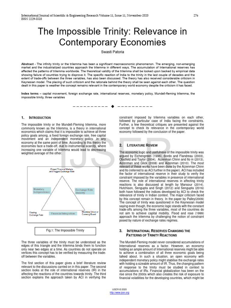 The Impossible Trinity Relevance in Contemporary Economies | PDF | Monetary Policy | Macroeconomics