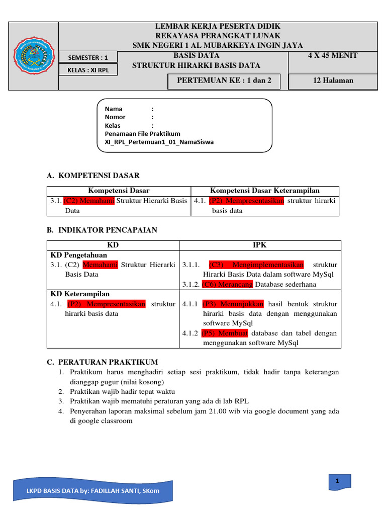 LKPD RPP 1 Basis Data | PDF