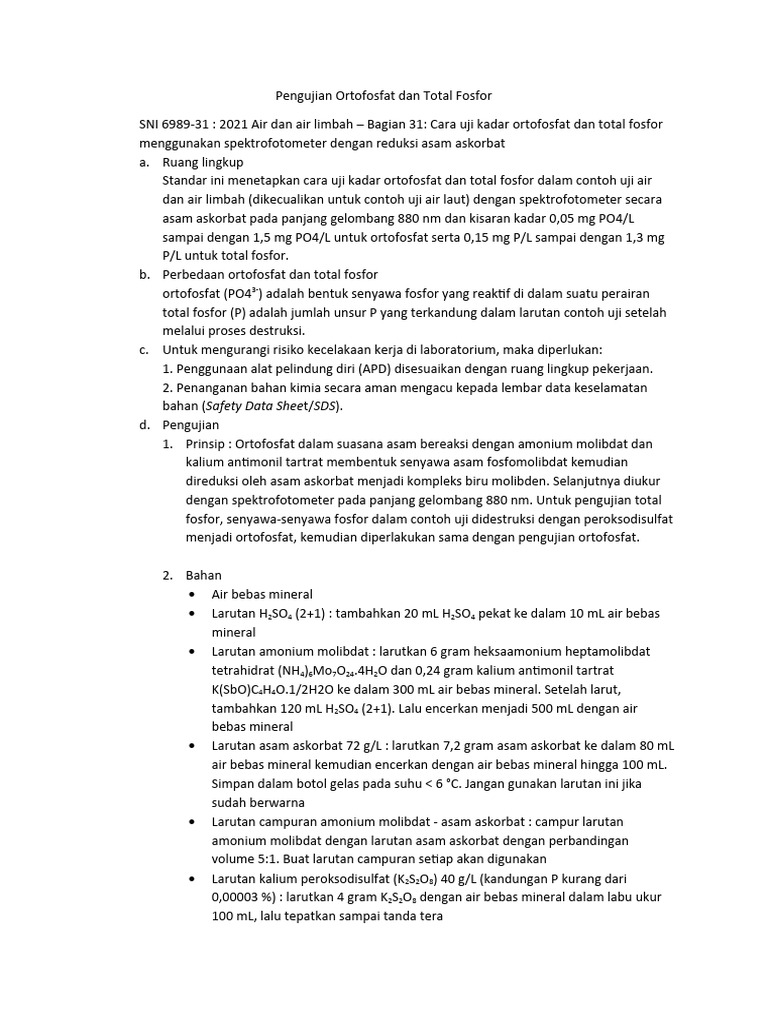 Pengujian Ortofosfat Dan Total Fosfor | PDF | Sains & Matematika ...