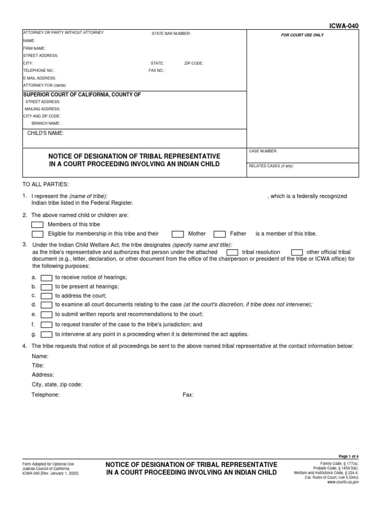 Notice of Designation of Tribal Representative | PDF | Public Law ...