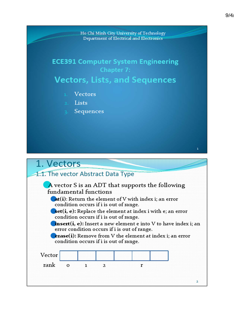 ECE391 - Ch7 - Vectors - Lists - and Sequences | PDF | Sequence | Applied Mathematics