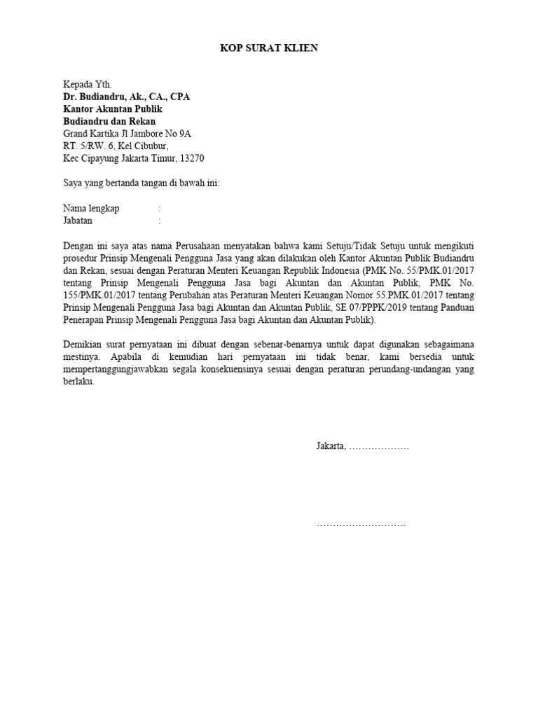 Formulir Persetujuan Penerapan PMPJ | PDF