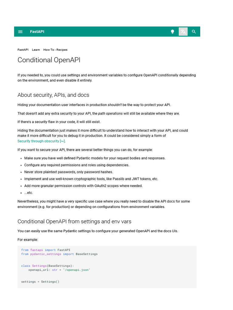 Fastapi Tiangolo Com How To Conditional Openapi | PDF | Password ...