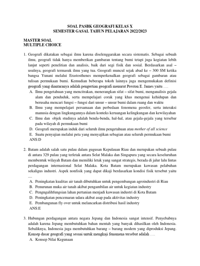 SOAL PASBK GEO X (ASESMEN SUMATIF) 20222023 - Fix | PDF