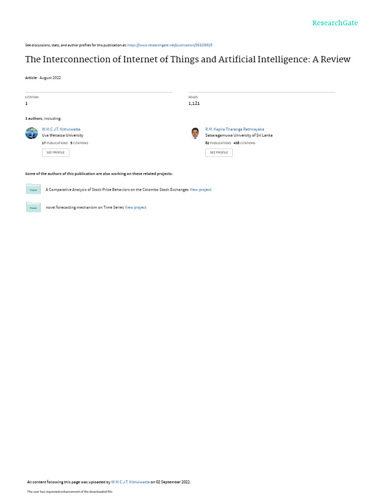 The Interconnection of Internet of Things and Artificial Intelligence: A Review | PDF | Internet ...