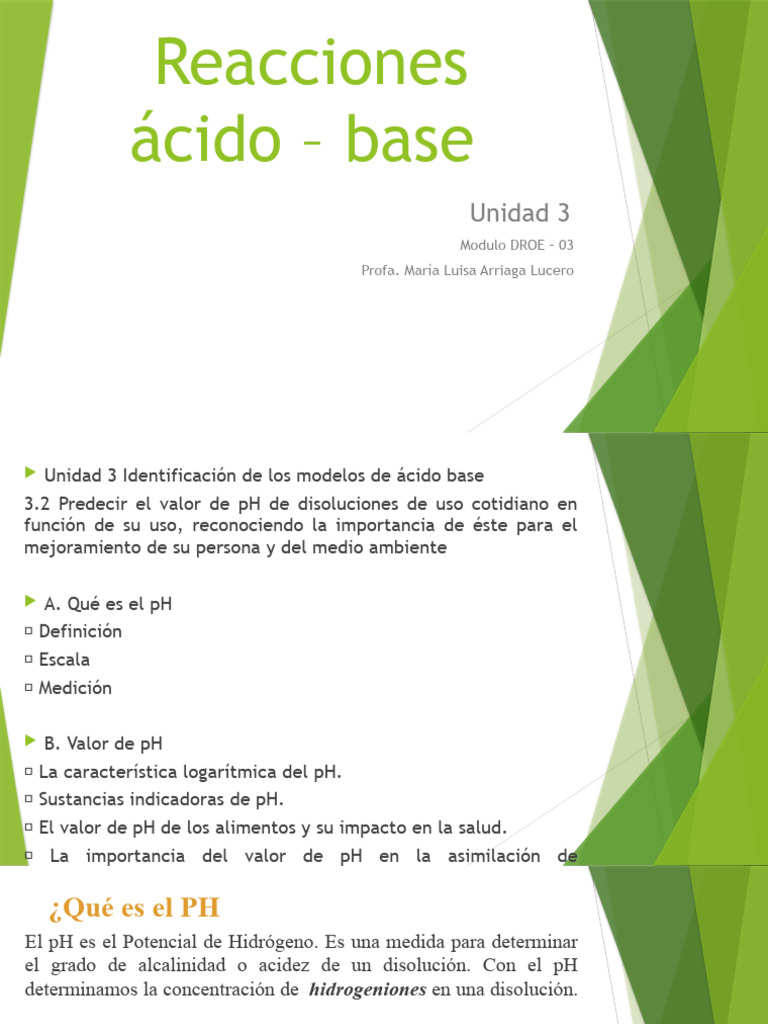 Reacciones Ácido - Base Unida 3 Parte 2 | PDF | Ph | Ácido