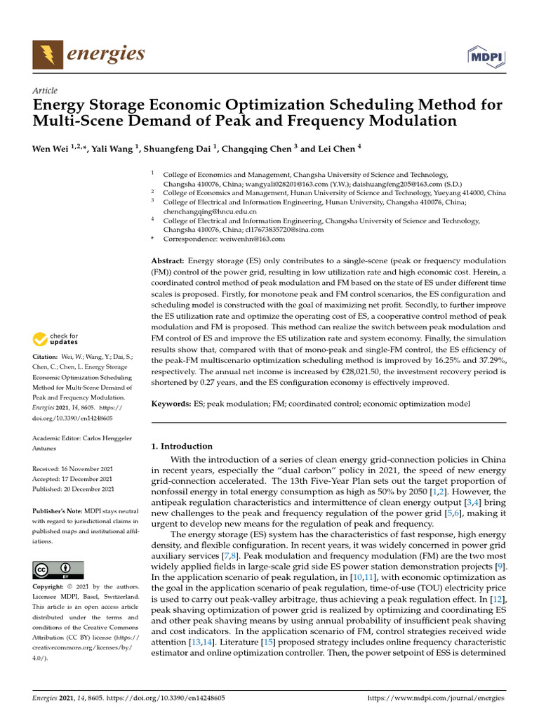Energy Storage Economic Optimization Scheduling Method For Multi Scene