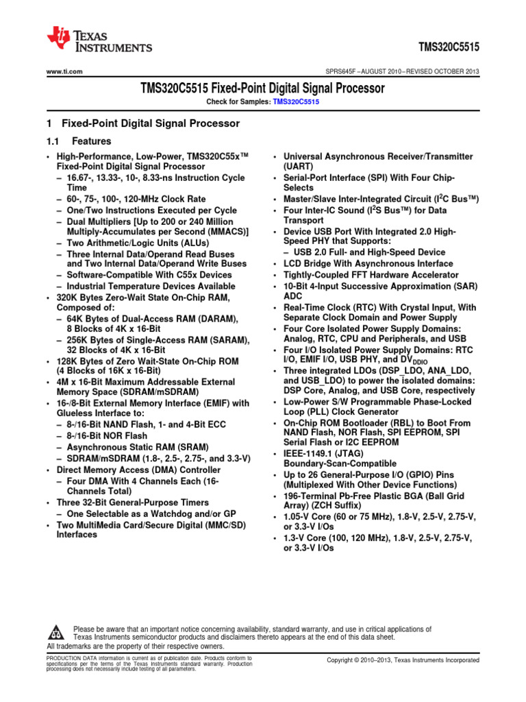 Tms 320 C 5515 | PDF | Digital Signal Processor | Central Processing Unit