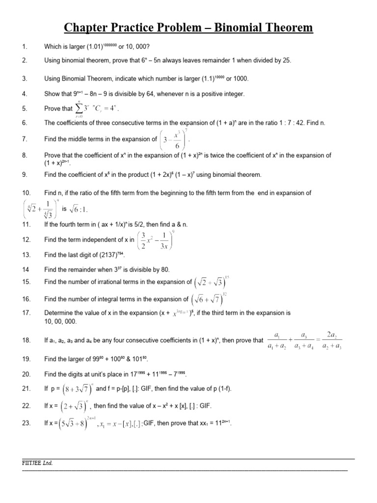 CPP 1binomial Theorem B, M &A | PDF | Numbers | Arithmetic