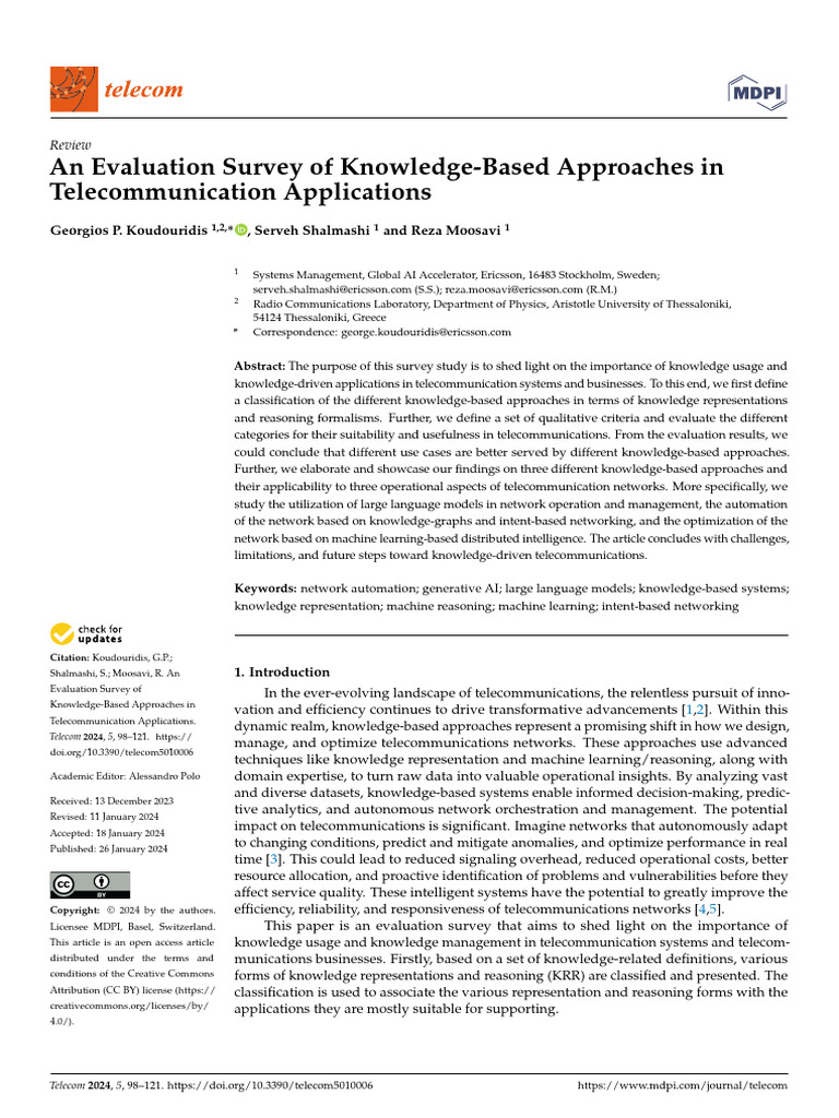 An Evaluation Survey of Knowledge-Based Approaches in Telecommunication Applications | PDF ...