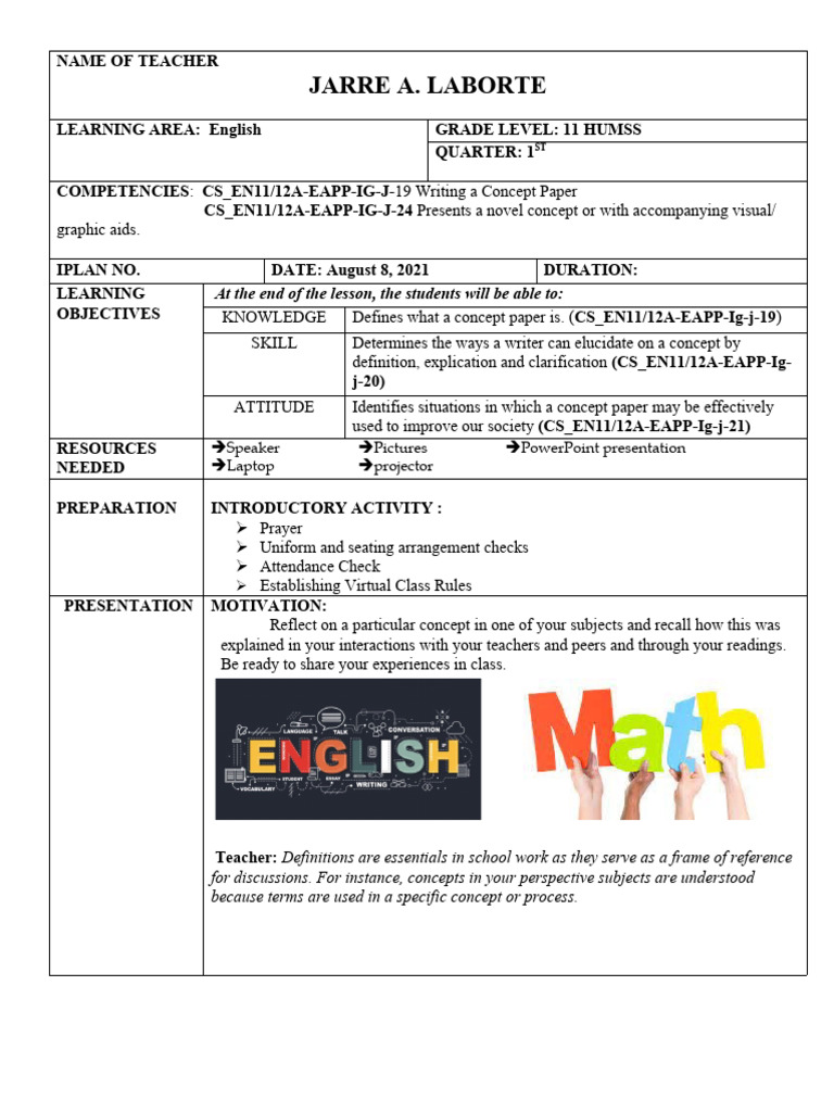 LP - SHS - Writing A Concept Paper | PDF | Data | Cognitive Science