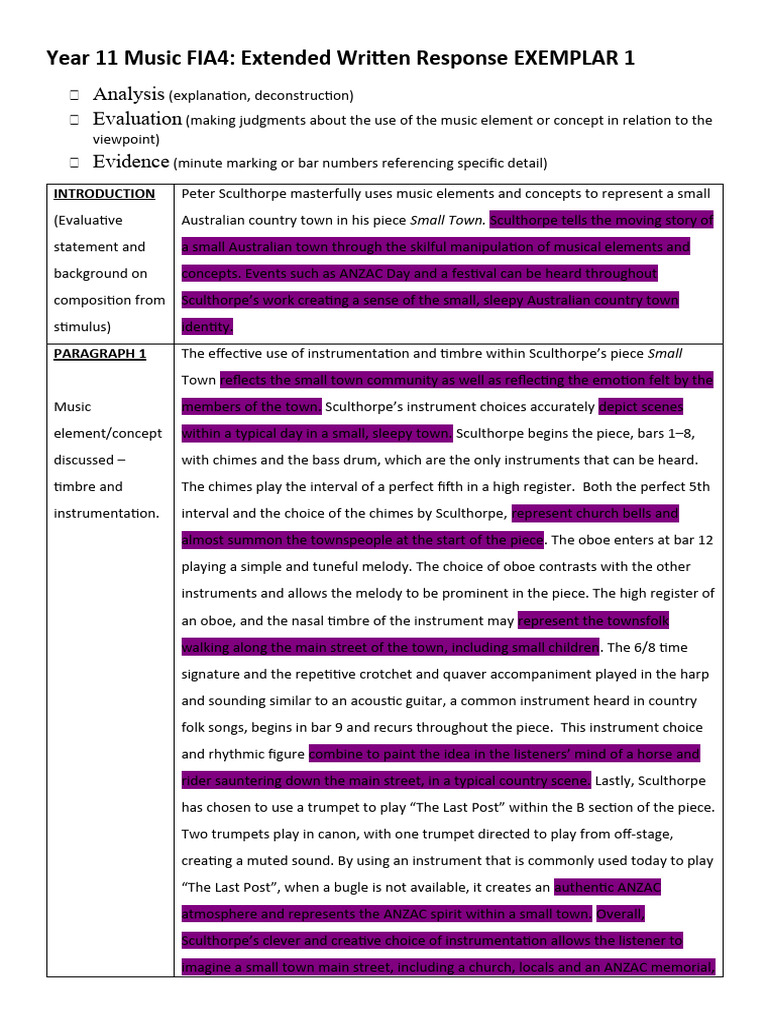 Extended Response Exemplar 1 Sculthorpe Small Town | PDF | Musical ...