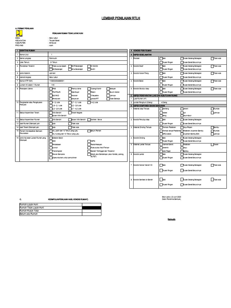Lembar RTLH 2023 | PDF