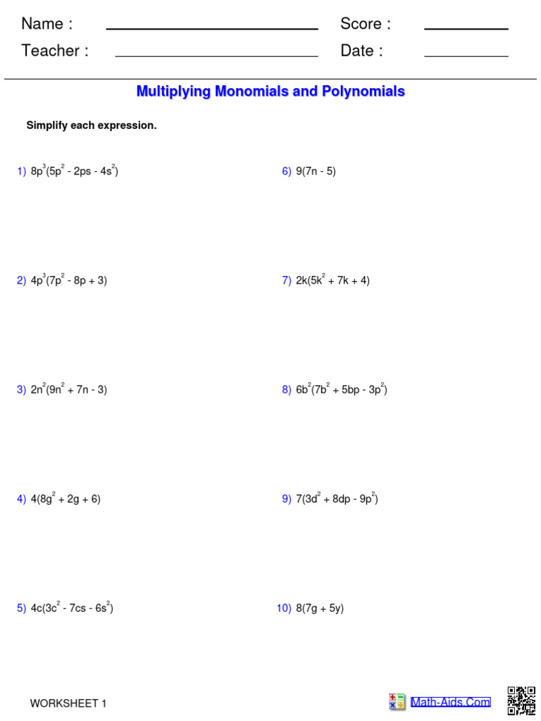 Alg Ia Mult Poly WS 1 | PDF | Abstract Algebra | Algebra