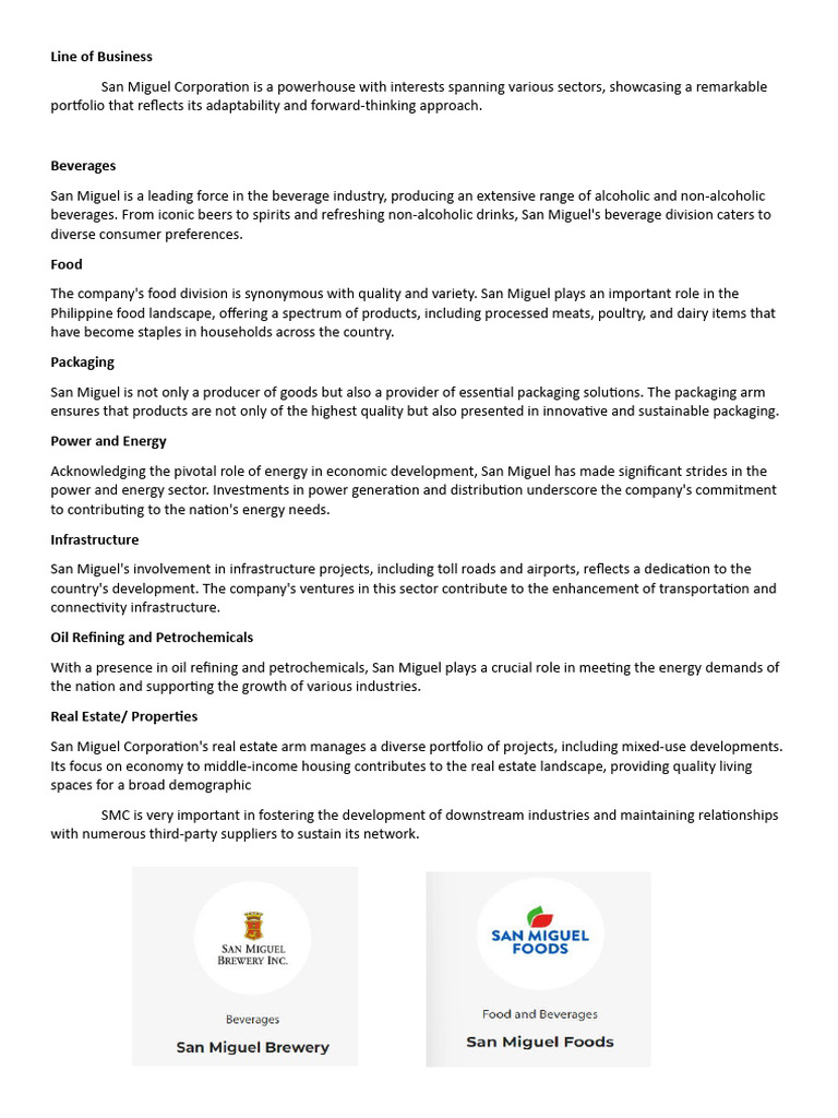 Line of Business | PDF | San Miguel Corporation | Infrastructure