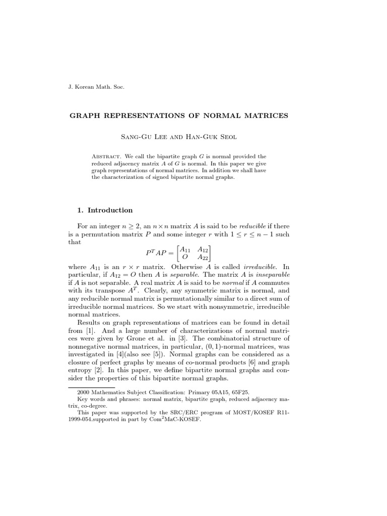 Graph Representations of Normal Matrices | PDF