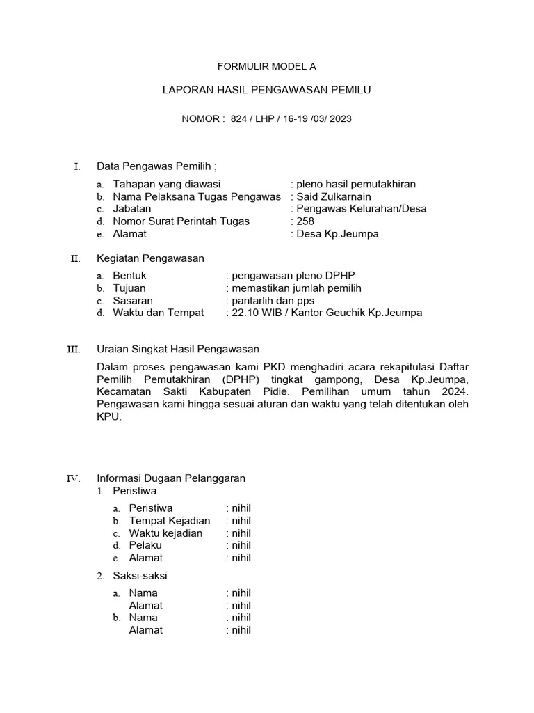 Formulir Model A Pleno | PDF