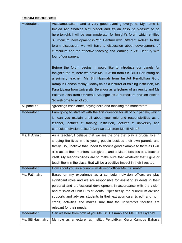 FORUM DISCUSSION (Updated Version) | PDF