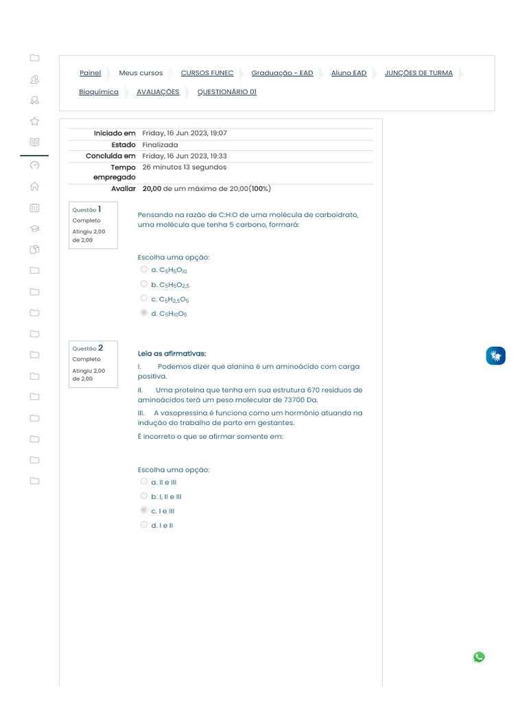 Questionário 01 | Download grátis PDF | Enzima | Lipídio