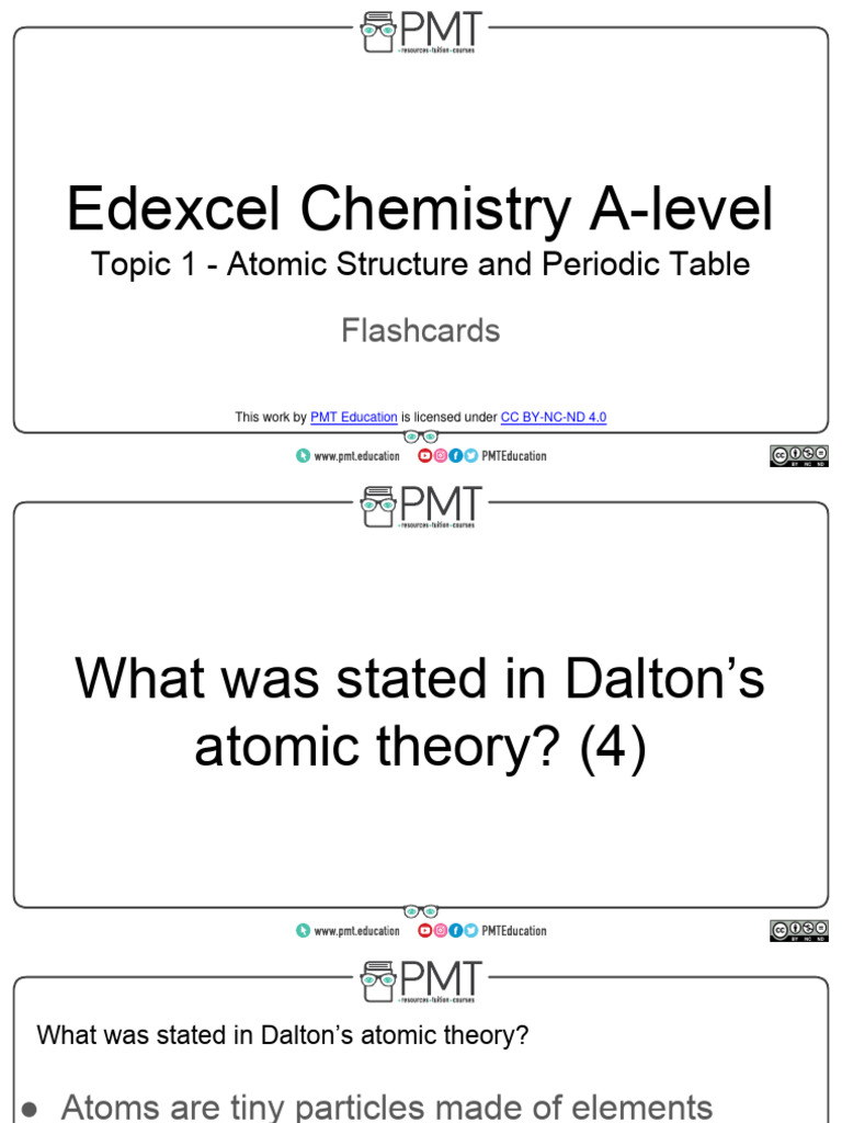 Flashcards - Topic 1 Atomic Structure and The Periodic Table - Edexcel Chemistry A-Level | PDF ...