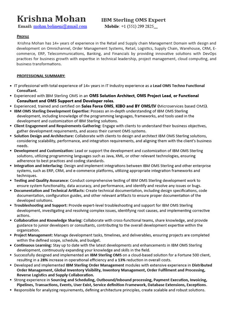 Krishna Mohan: IBM Sterling OMS Expert | PDF | Enterprise Resource ...