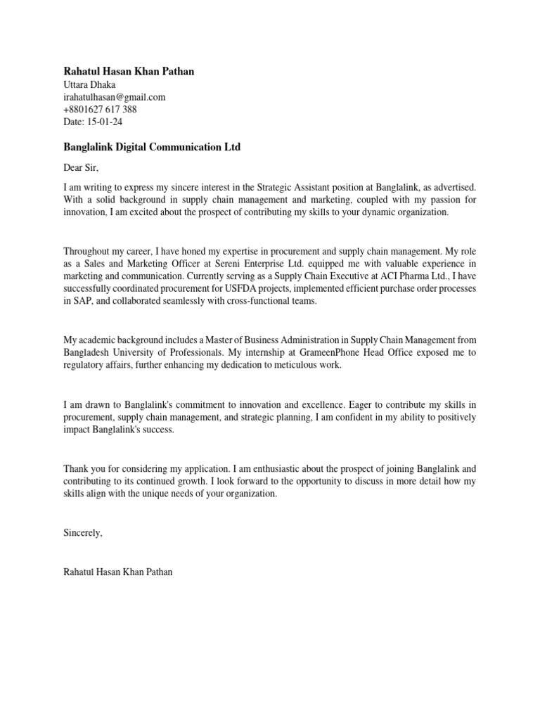 Cover Letter For Banglalink | PDF