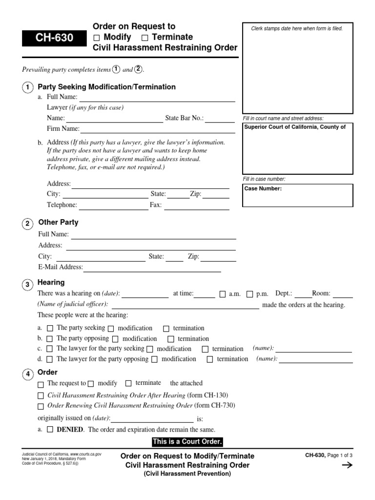 Order On Request To Modify-Terminate Civil Harassment Restraining Order ...