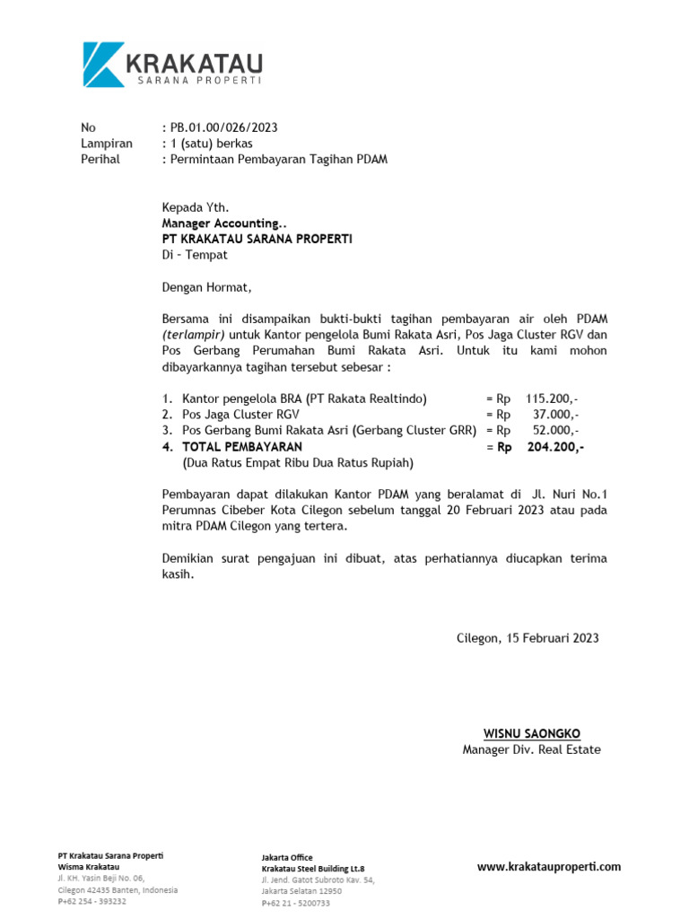 Surat Pembayaran Tagihan Pdam | PDF