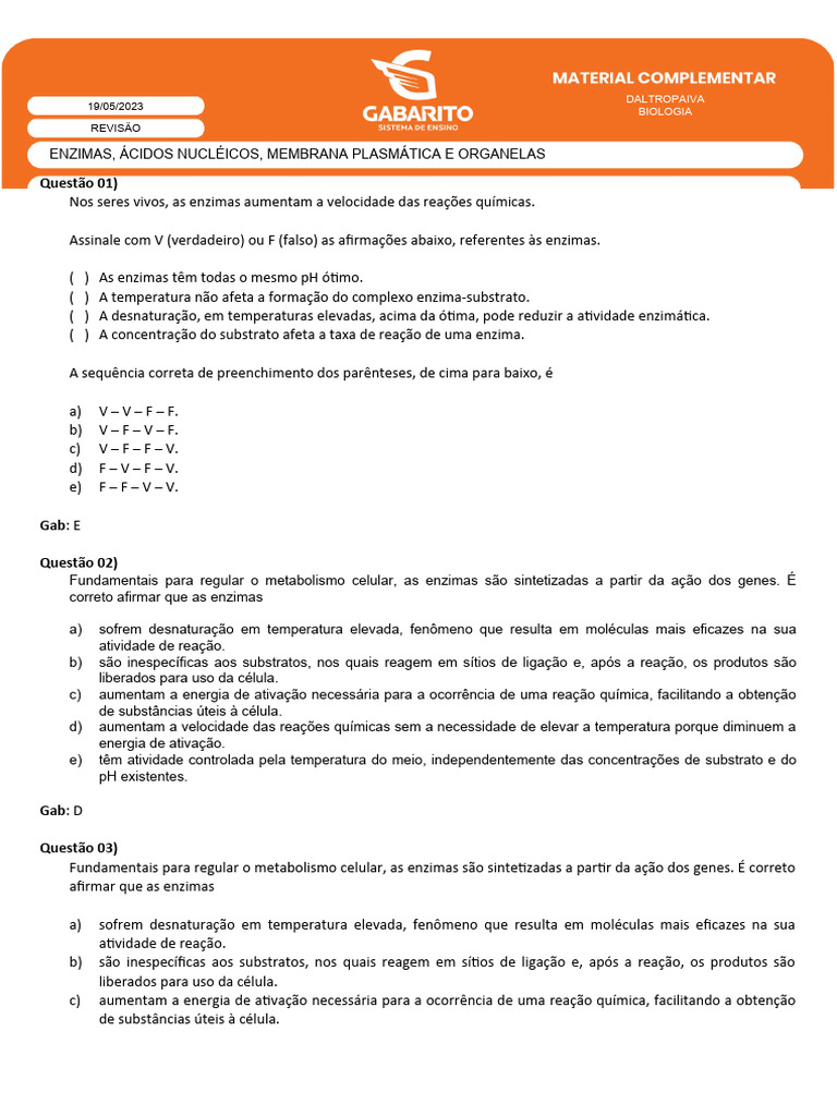 Revisão Do Daltim 19 05 2023 | PDF | Osmose | RNA