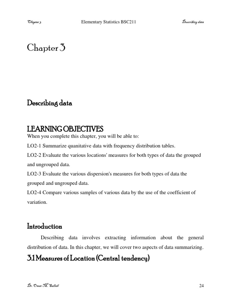 Statistics Chapter3 BSC211 | PDF | Mean | Mode (Statistics)