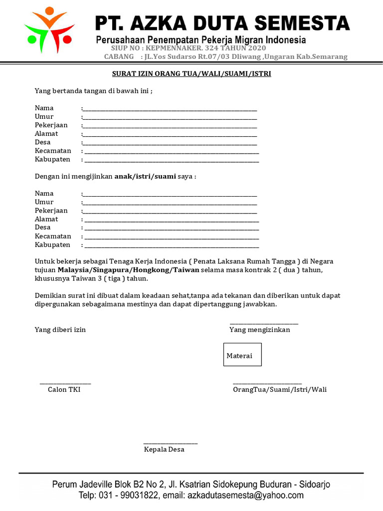 Surat Ijin Form A4 PT - Ads | PDF