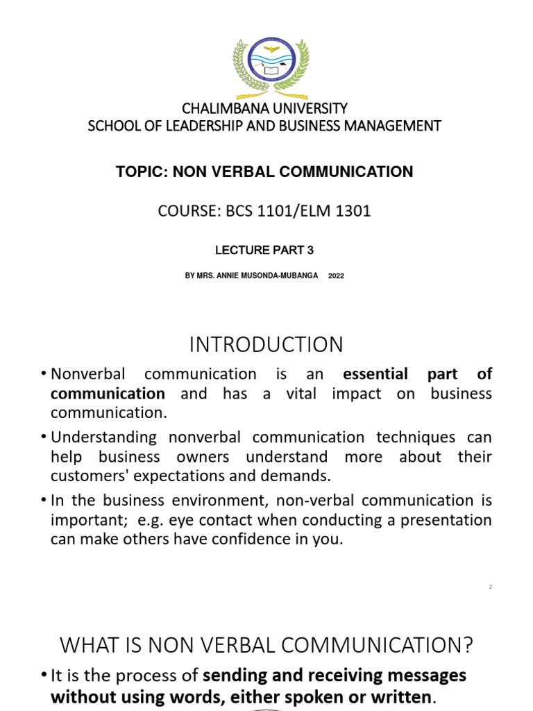 Bcs1101 And Elm 1301 Lecture Part 3 Non Verbal Communication Pdf