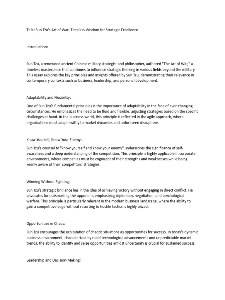 Sun Tzu's Art of War: Timeless Wisdom For Strategic Excellence | PDF ...