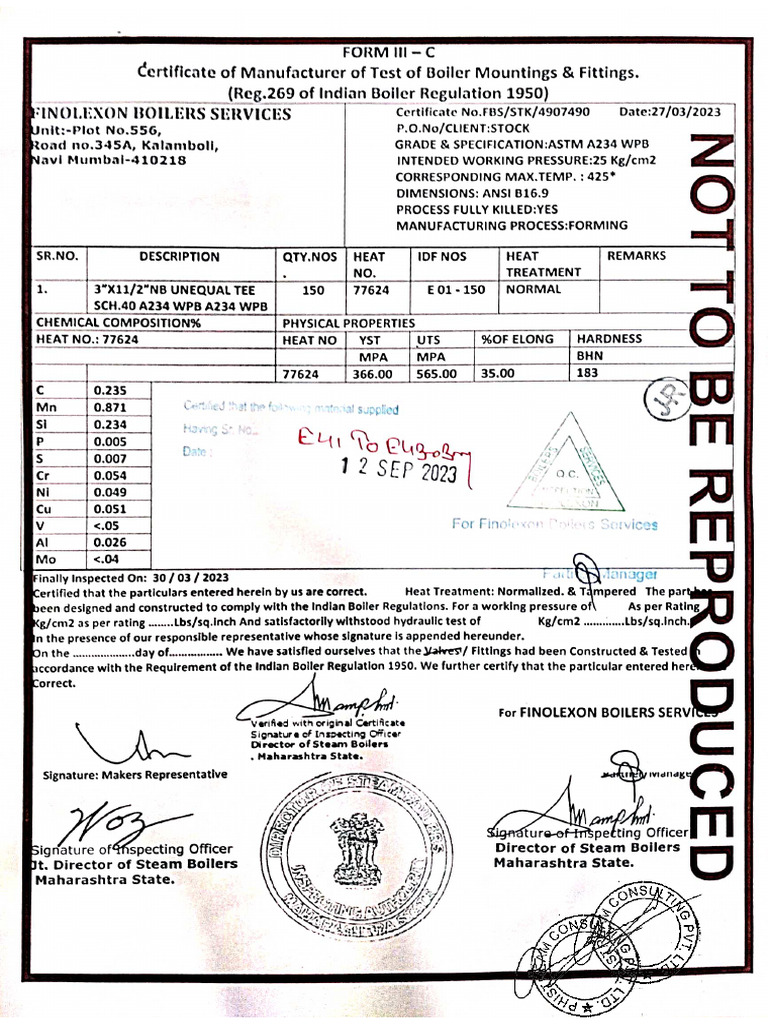 MTC of Pipe Fittings | PDF