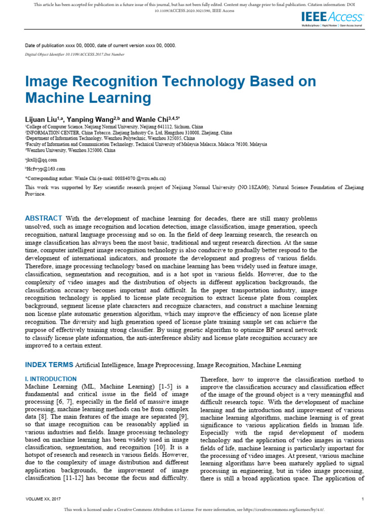 Image Recognition Technology Based On Machine Lear | PDF | Machine Learning | Computer Vision