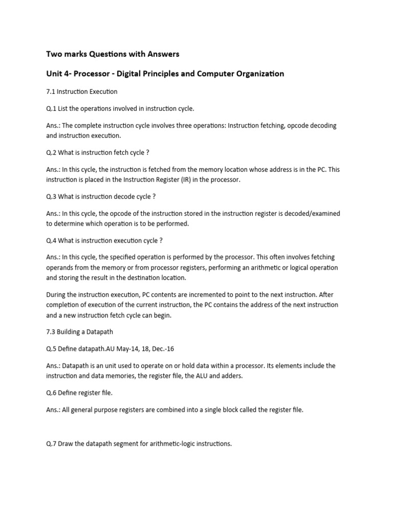 DPCO Unit 4 2mark Q&A | PDF | Central Processing Unit | Computer Science