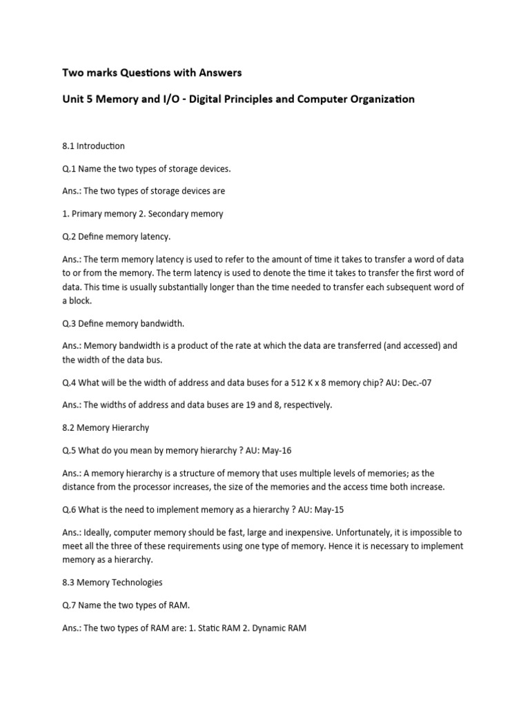 DPCO Unit 5 2mark Q&A | PDF | Input/Output | Computer Data Storage
