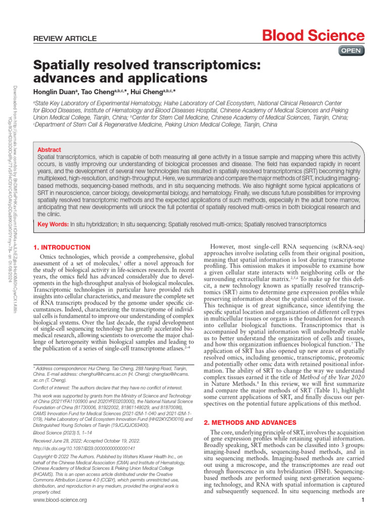 Spatially Resolved Transcriptomics Advances And.1 | PDF | Fluorescence In Situ Hybridization ...