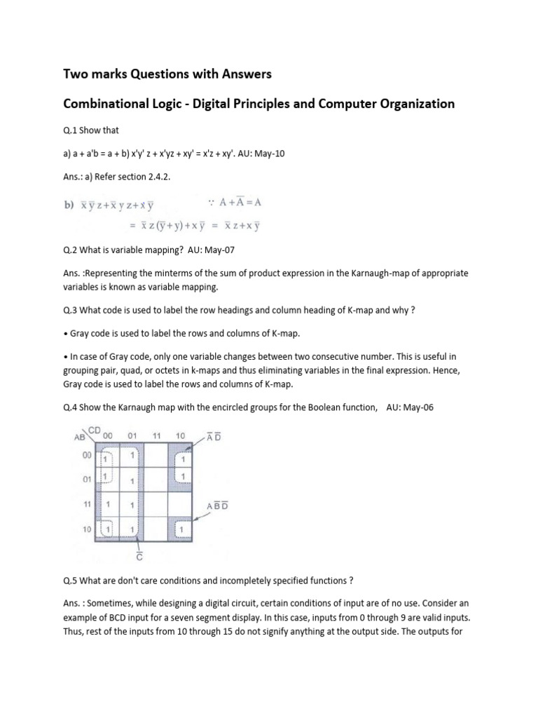 DPCO Unit1 Two Marks Q&A | PDF | Subtraction | Logic