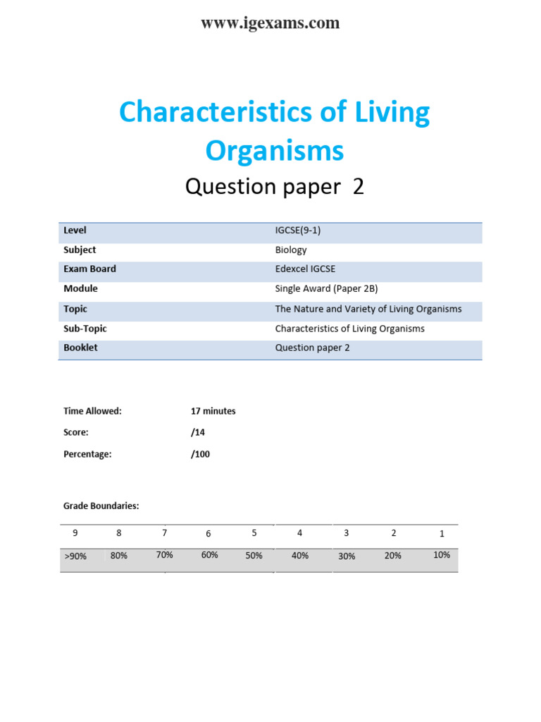1.2 Characteristics - of - Living - Organisms 2b Igcse - 9 1 - Edexcel ...