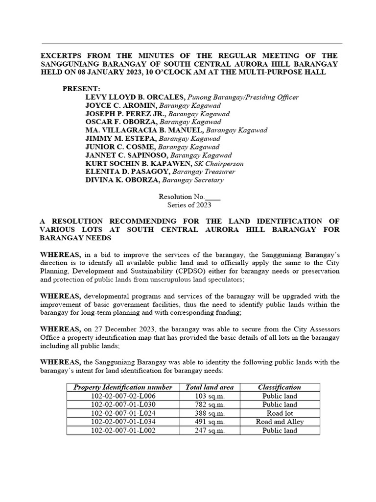 SCAH Resolution On Land Identification | PDF