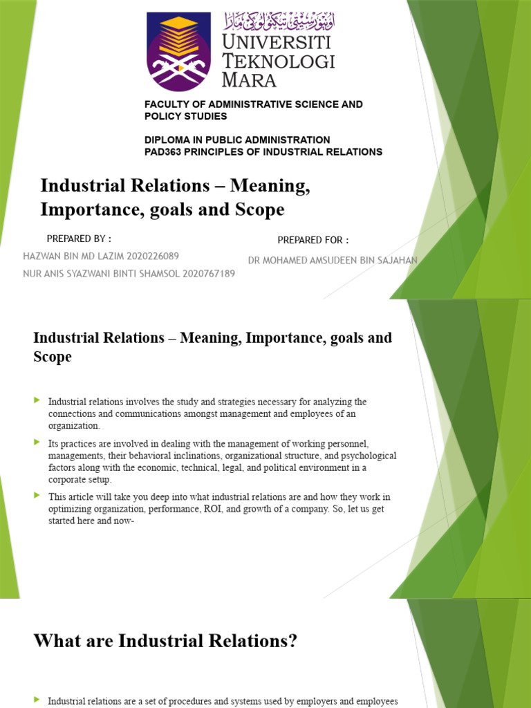 Industrial Relations - Meaning, Importance, Goals | PDF | Employment ...