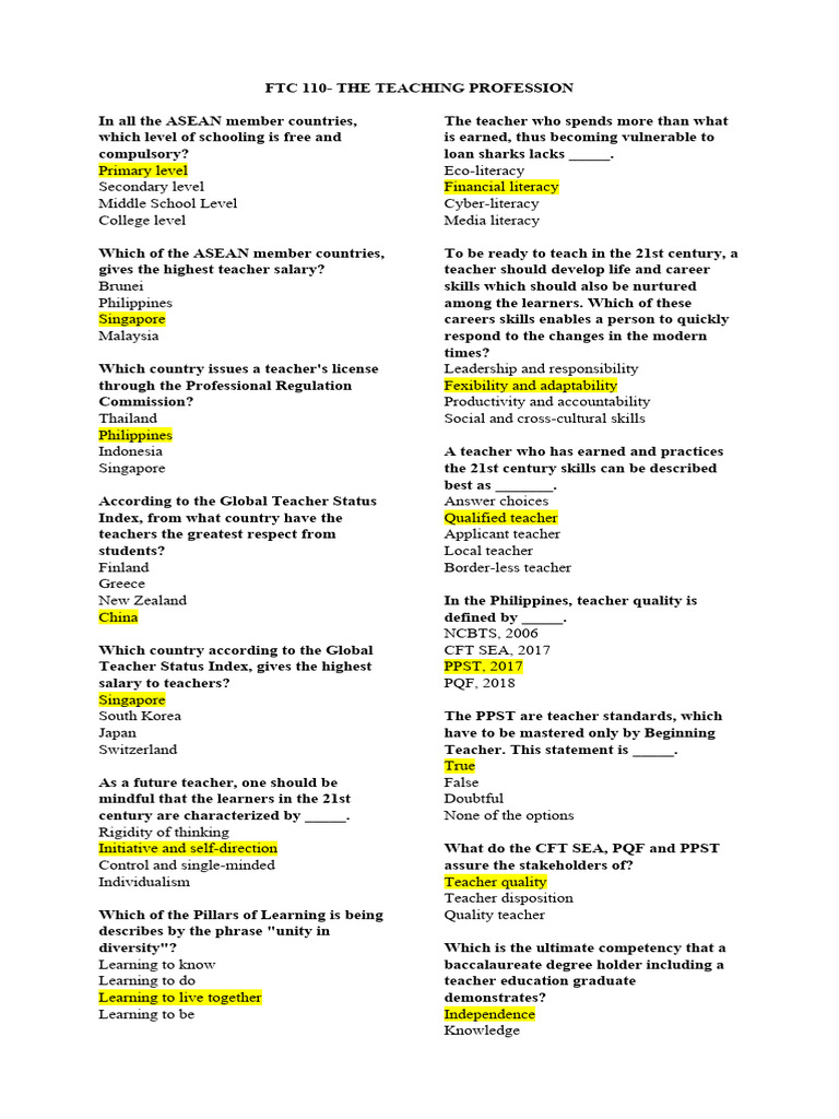 FTC 110 Teaching Profession | PDF | Teachers | Learning