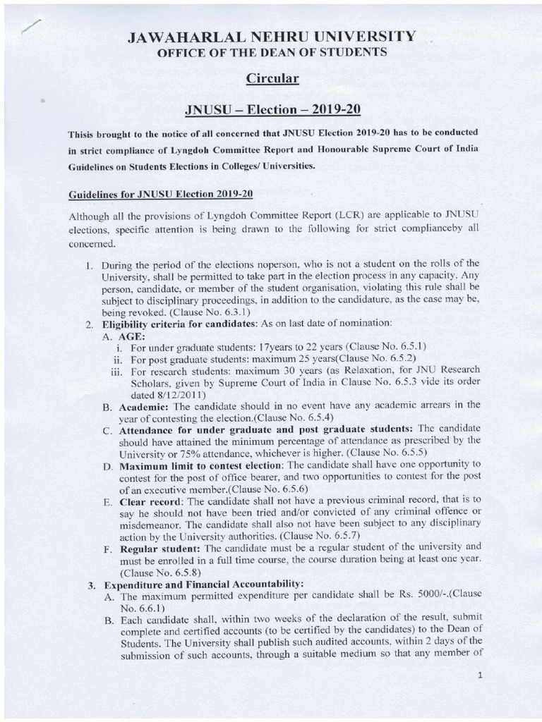 JNU Student Election Guidelines | PDF