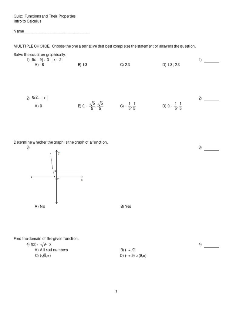 Quiz Functions and Their Properties Practice | PDF | Function ...