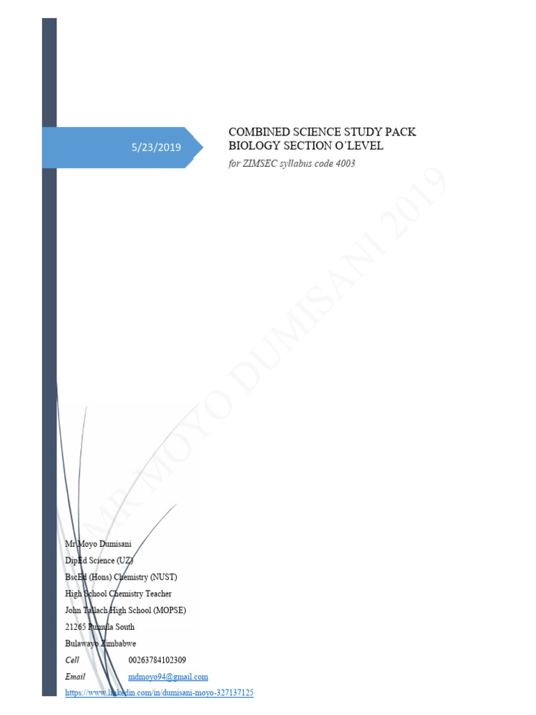 Combined Science Study Pack Biology Section | PDF | Small Intestine ...