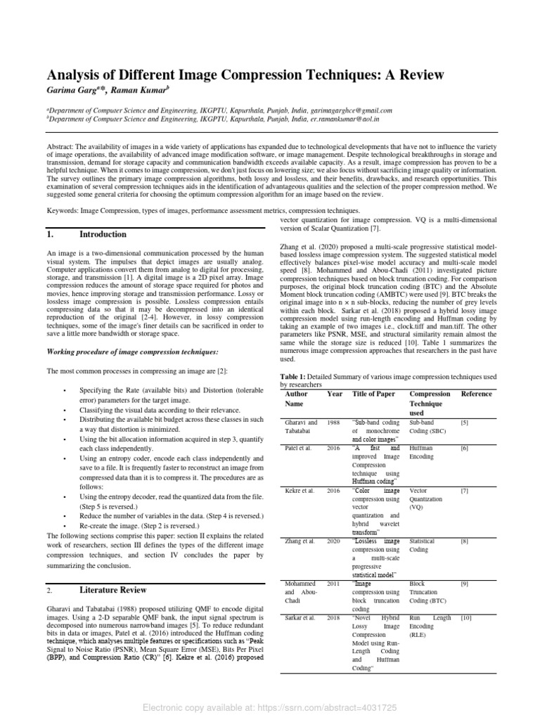 Analysis of Different Image Compression Techniques | PDF | Data Compression | Wavelet