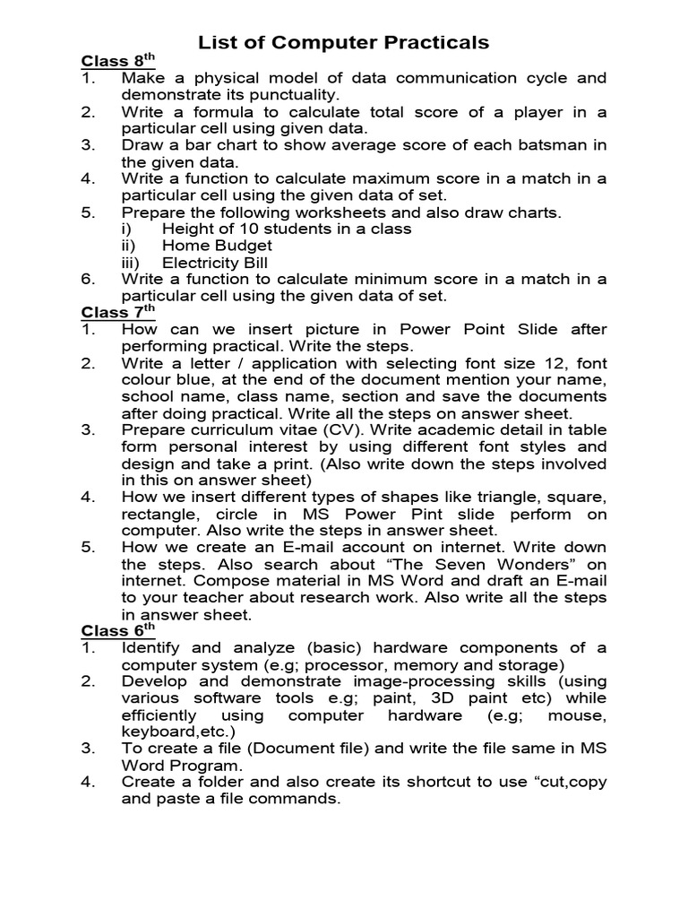 List of Practicals Computer and SC | PDF | Computer File | Computer Hardware