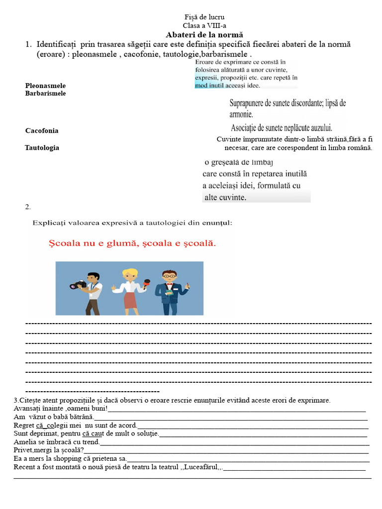 Fișă de Lucru Pleonasmul | PDF