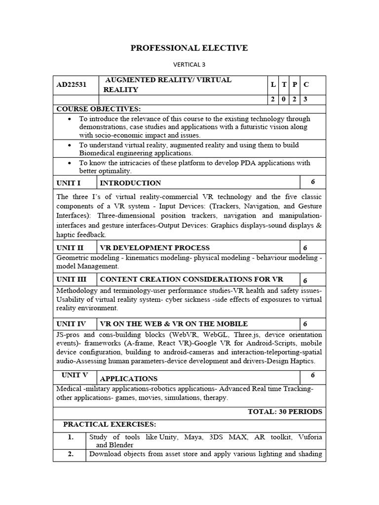 PROFESSIONAL ELECTIVE vertical 3 | PDF | Data Compression | Virtual Reality